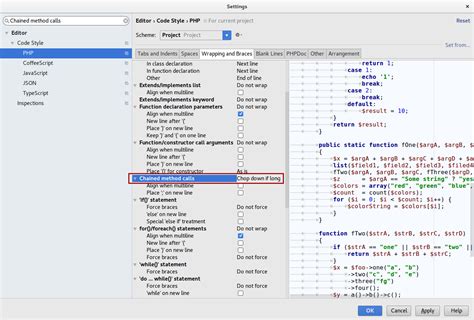 word wrap phpstorm reformat code chained method call wrapping
