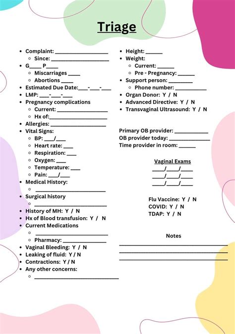 Ob Triage Cheat Sheet Etsy