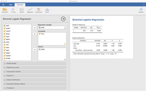 using jamovi logistic regression ·