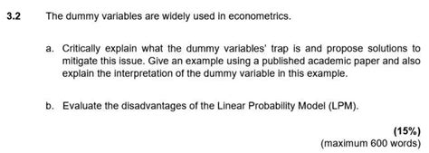 solved 3 2 the dummy variables are widely used in econometrics