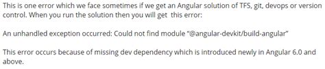 a fix to exception could not find module “ angular devkit build angular”