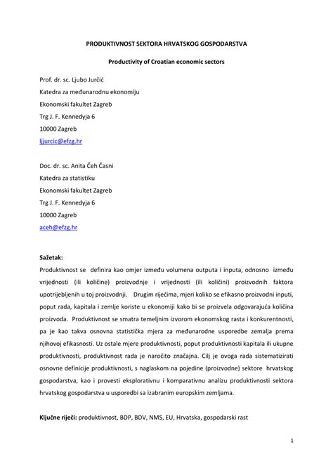 Pdf Productivity Of Croatian Economic Sectors