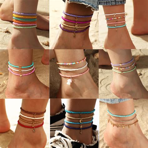 Bohemian Colorful Bead Anklet Sets For Women Summer Beach Handmade