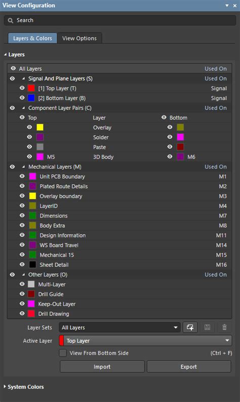 configuring visual settings for the active pcb document using the view