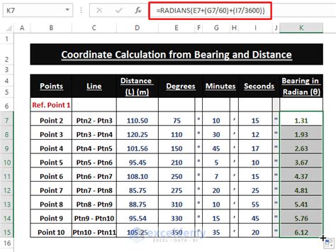 How To Calculate Coordinates From Bearing And Distance In Excel