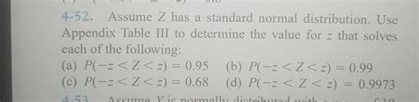 Solved 4 52 Assume Z Has A Standard Normal Distribution Use Appendix