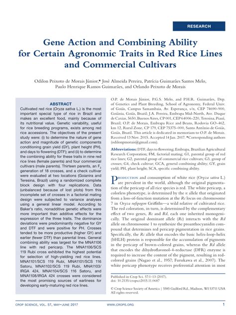 Pdf Gene Action And Combining Ability For Certain Agronomic Traits In