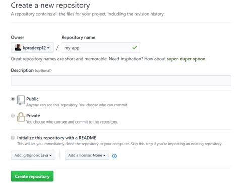 how to create git repository for java project