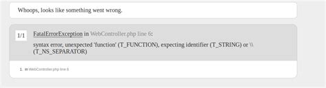 php unexpected function error in laravel 5 1 stack overflow