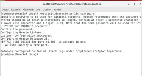 installing oracle database 18c xe on oracle linux port is already in