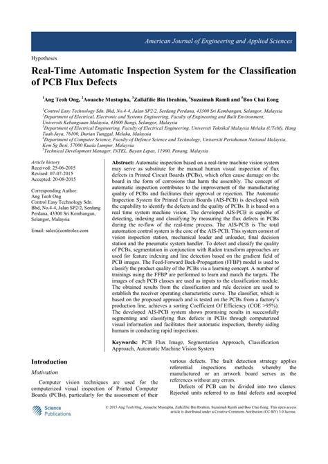 Pdf Real Time Automatic Inspection System For The Classification Of