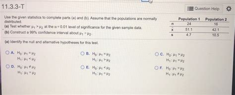 Solved Assume That Both Populations Are Normally