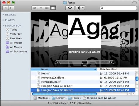 see a preview of fonts in cover flow and quick look of mac os x