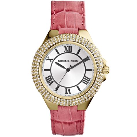 Michael Kors Womens Slim Camille Pink Leather Strap 33mm Watch In Pink