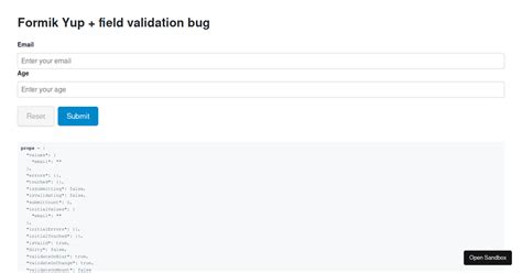 formik yup field validation bug codesandbox