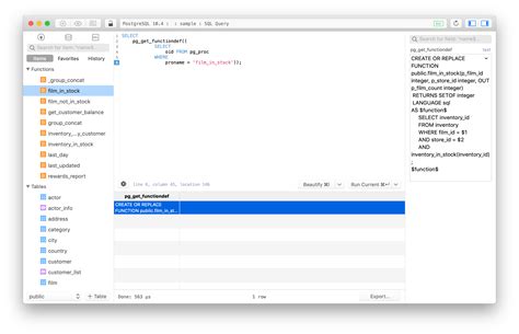 postgresql how to show stored procedure code tableplus
