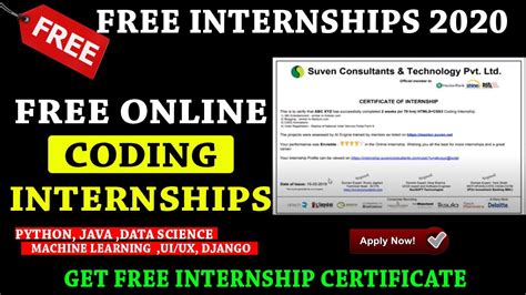 free online internship 2020 best online coding internships ai ml