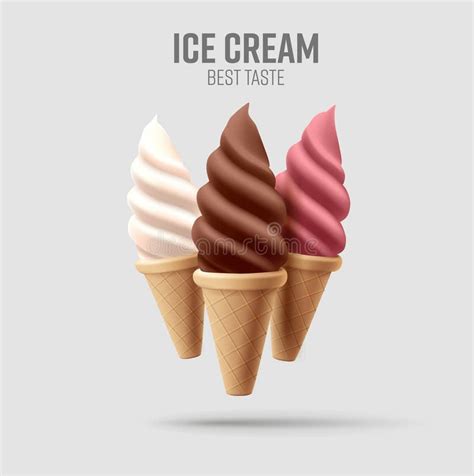 Helado Suave Realista En Cono De Gofre Sundae Americano De 3 D