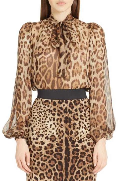 Dolceandgabbana Leopard Print Silk Tie Neck Blouse Blouses For Women