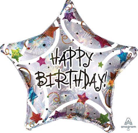Ballon En Aluminium Satiné étoile Happy Birthday Argent Multicolore