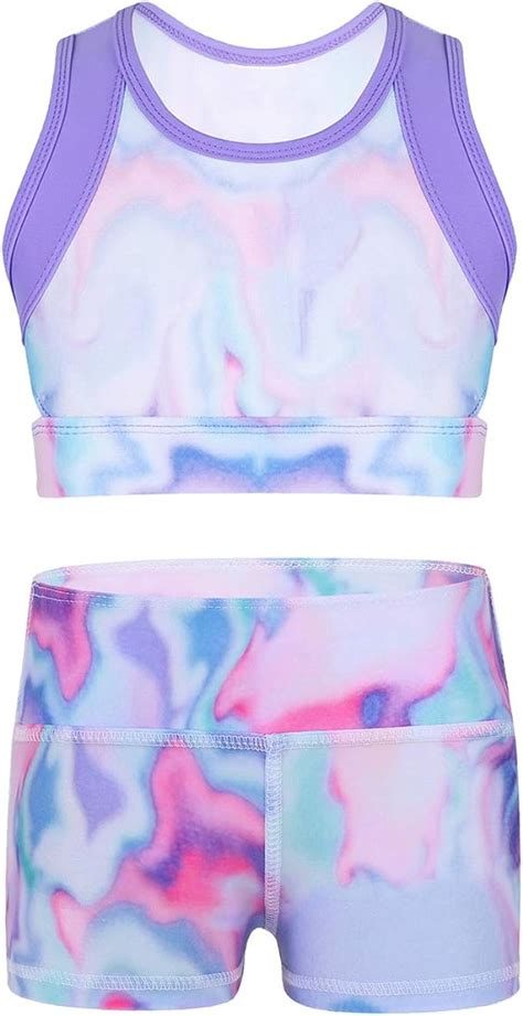 Iefiel Iefiel Kinder Mädchen Zweiteiler Sportanzug Ärmellos Tie Dye