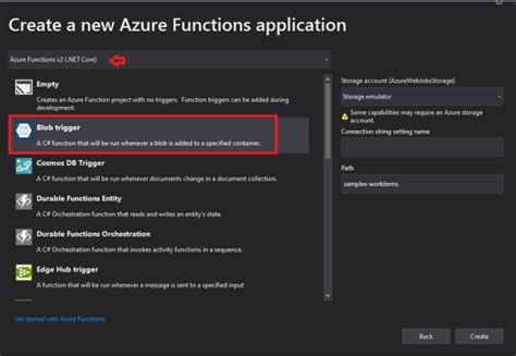 create an azure function triggered by blob storage using