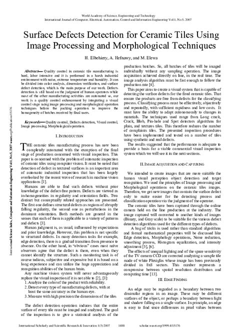 Pdf Surface Defects Detection For Ceramic Tiles Using Image