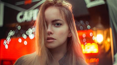 배경 화면 여자들 금발의 파란 눈 열린 입 얼굴 초상화 뷰어를보고 Lia Meyer 보케 1600x900