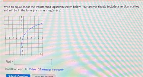 [solved] Write An Equation For The Transformed Logarithm Shown Below