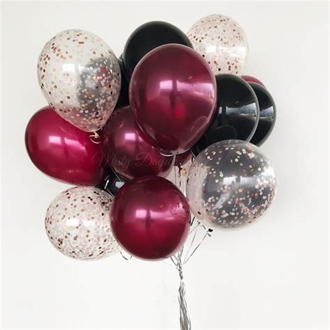 Helium Balloons Bouquet Pearl Burgundy Black And Confetti Rose Gold