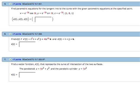 Solved Find Parametric Equations For The Tangent Line To The