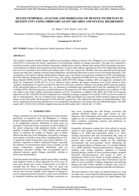 Pdf Spatio Temporal Analysis And Modelling Of Dengue Incidences In