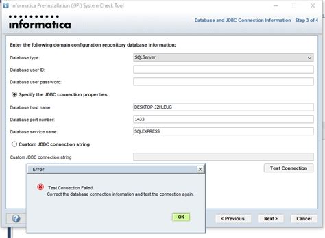informatica installation using sql server database windows