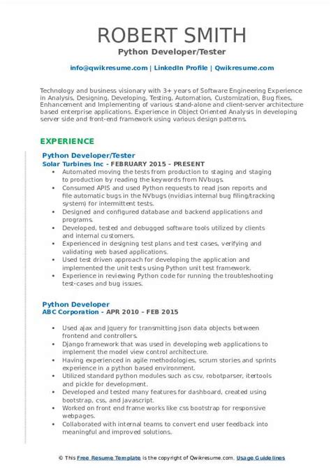 python api developer resume april 2021