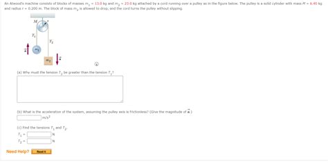 Solved An Atwoods Machine Consists Of Blocks Of Masses M1