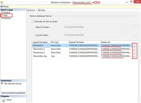 use ssms to restore a sql server database on a linux based