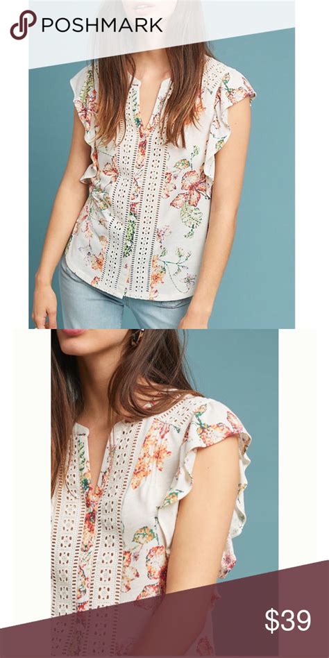 Nwt Anthropologie Flutter Sleeve Top Sz Xl Flutter Sleeve Top