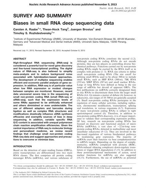 Pdf Survey And Summary Biases In Small Rna Deep Sequencing Data