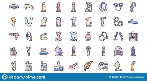 Sex Toys And Accessories Color Vector Doodle Simple Icon Set Stock