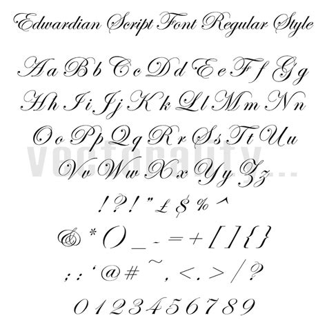 Edwardian Script Font Regular Alphabet Letters Vector Art File Etsy Uk