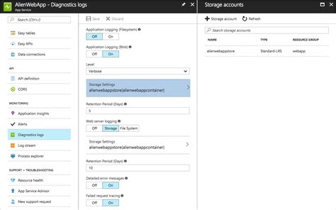 enabling diagnostics for azure web apps