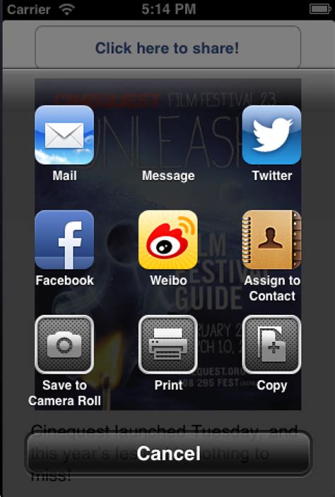 ios standard way to implement share as function stack