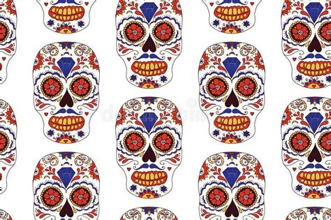 Hand Drawn Mexican Day Of The Dead Seamless Pattern Vector Colorful