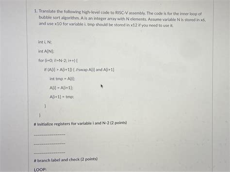solved 1 translate the following high level code to risc v