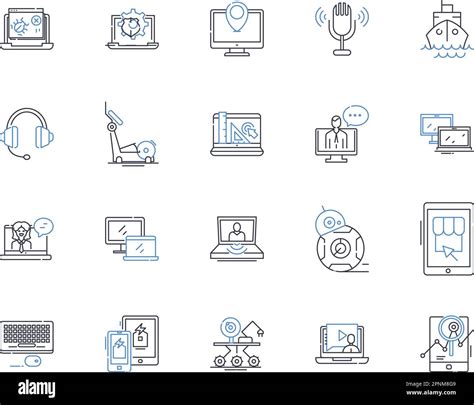 Cyber Industry Line Icons Collection Cybersecurity Encryption