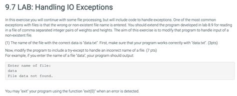 solved 9 7 lab handling 10 exceptions in this exercise you