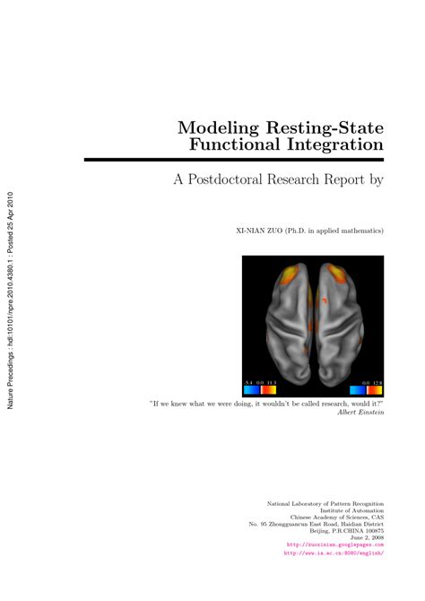 Pdf Modeling Resting State Brain Functional Integration