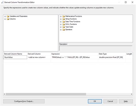 sql server ssis derived column text in numeric field is not