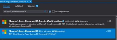 angular 6 application with cosmos db and web api 2