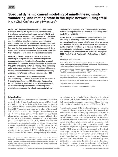 Pdf Spectral Dynamic Causal Modeling Of Mindfulness Mind Wandering